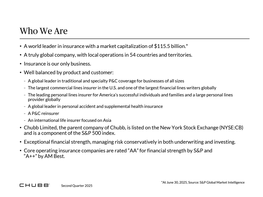 Chubb (CB) Investor Relations Material